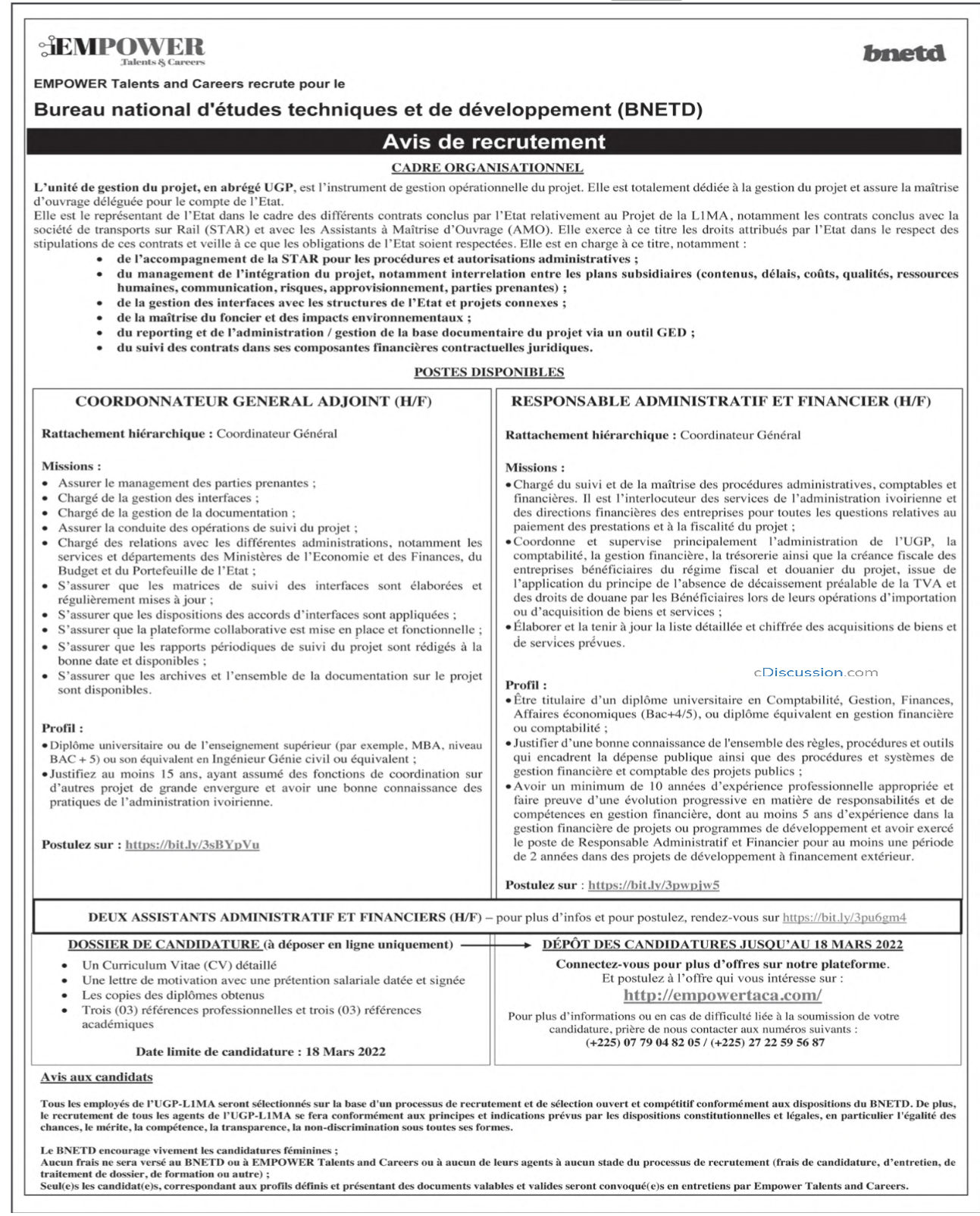 BNETD recrute 02 Assistants Administratif et Financier - Concoursn.com
