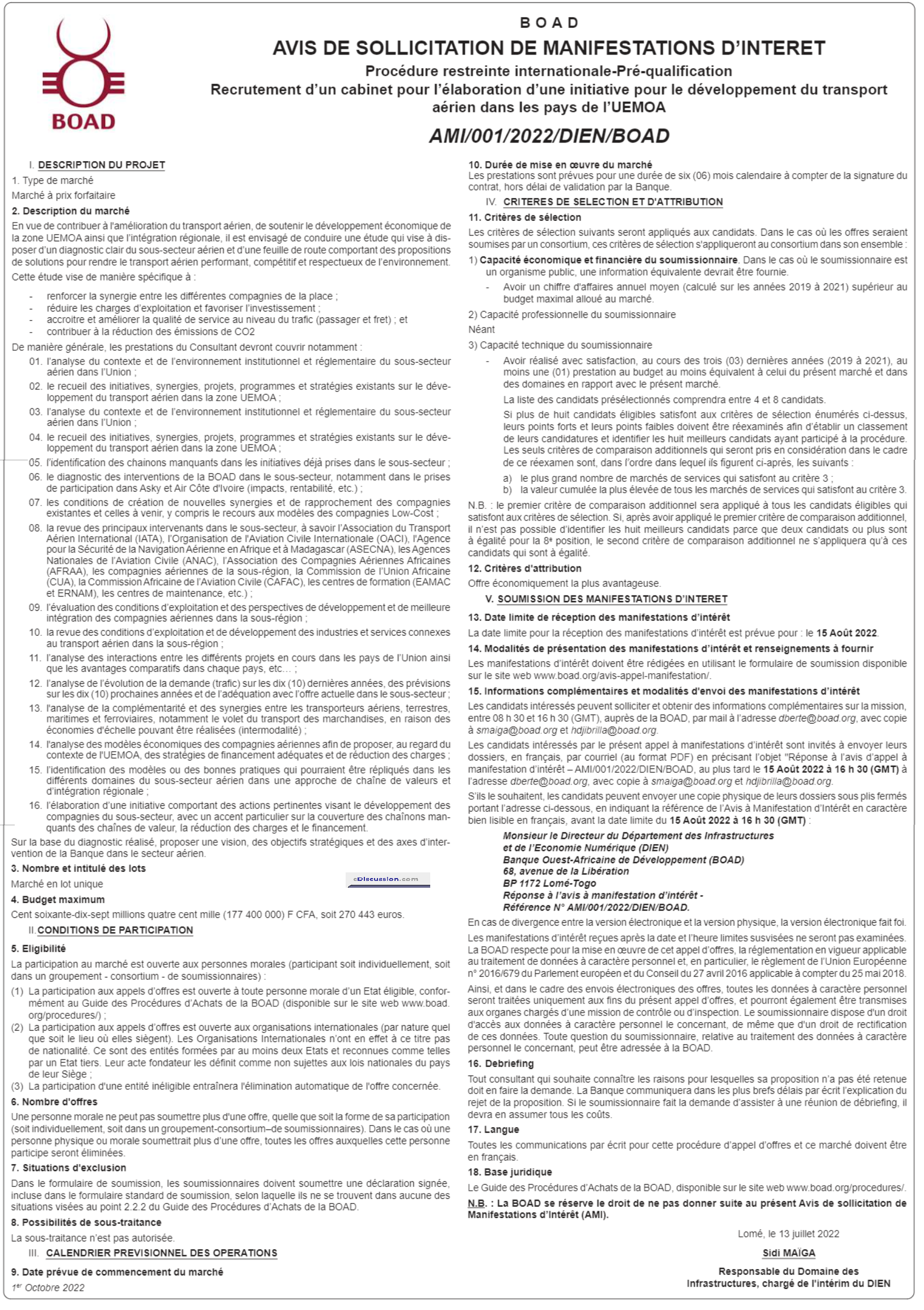 BOAD recrute un cabinet au Togo