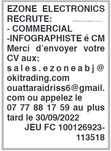 EZONE ELECTRONICS recrute 01 Commercial / Infographiste - Concoursn.com