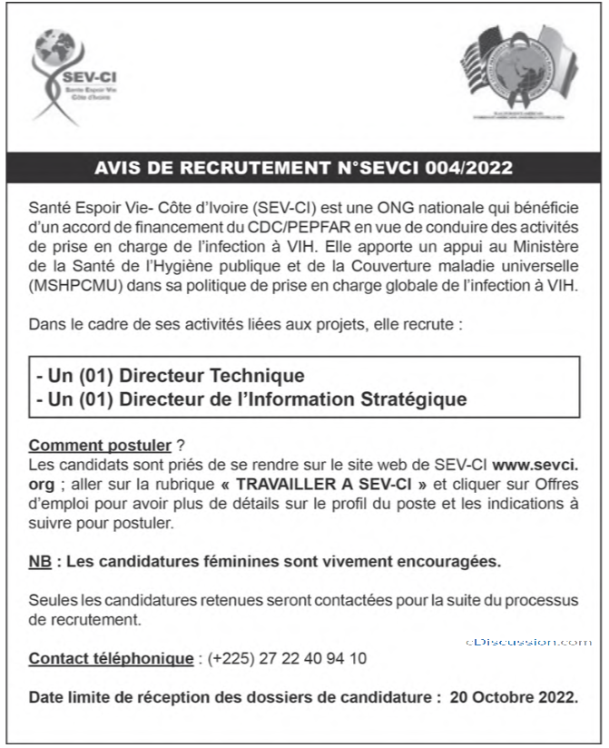 SEV-CI recrute 01 Directeur Technique - Concoursn.com