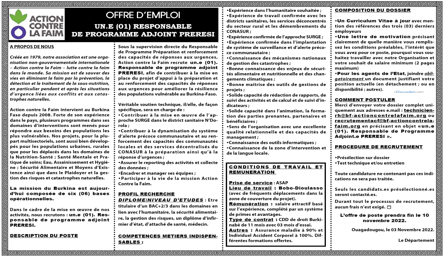 ACF recrute 01 Responsable de Programme Adjoint Preresi - Concoursn.com