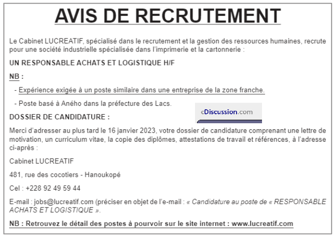 Une société Industrielle recrute 01 Responsable Achats et Logistique H ...